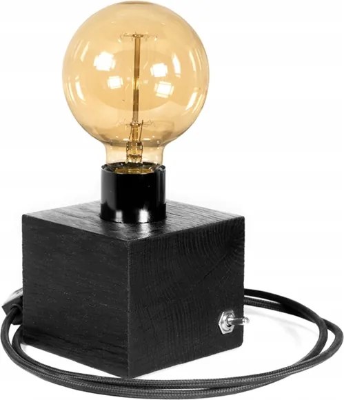 Noční Lampa Stolní Edison Černá Dubová 10x10 CM Retro žárovka E27 40W
