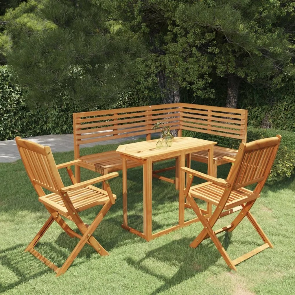 4Dílný Bistro Set Masivní Akáciové Dřevo - Hnědá / Područky