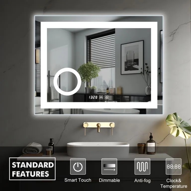 LED zrcadlo 80 × 60 cm s kosmetickým zrcátkem, 3× zvětšení