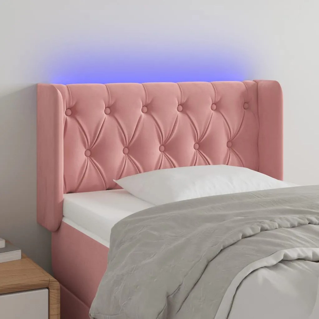Čelo postele s LED růžové 83 x 16 x 78/88 cm samet 3123607