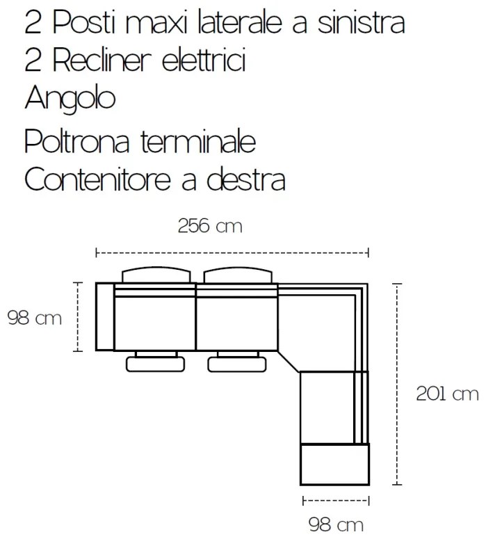 Rohová sedací souprava DANNY s funkcí relax, pravá, elektrické, šedá (tessuto promo ash - l.grey - caribou)