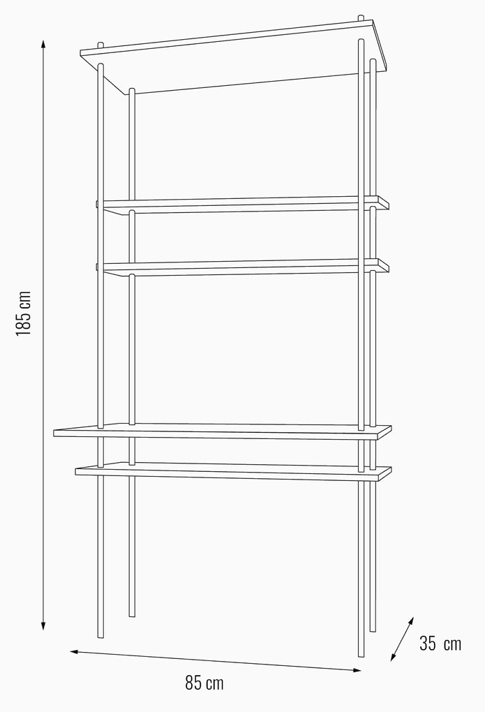 Regál s psacím stolem DECO, 185x85x35/52,5 cm