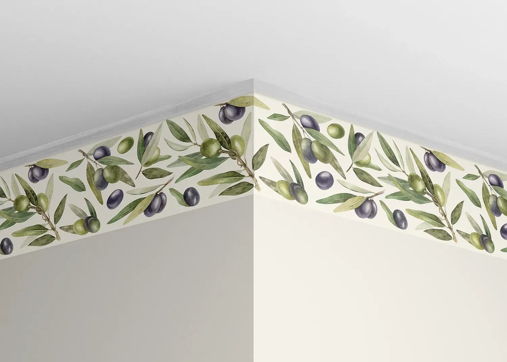 Samolepící bordura na zeď Olivová Ratolest Na Bílé | 5 m x 13.8 cm | DWB8519