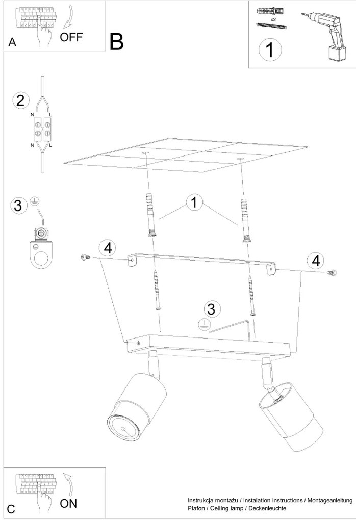 Sollux Lighting Stropní svítidlo NERO 2 Černá/chromové