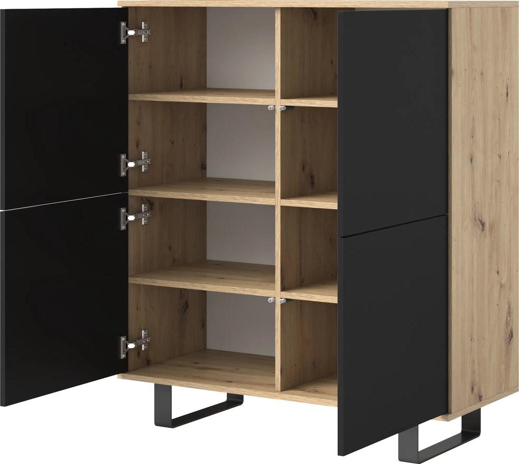 Eka Komoda s kovovými nohami EMI 4D 100 cm Barva dřeva: Dub Artisan + Černá