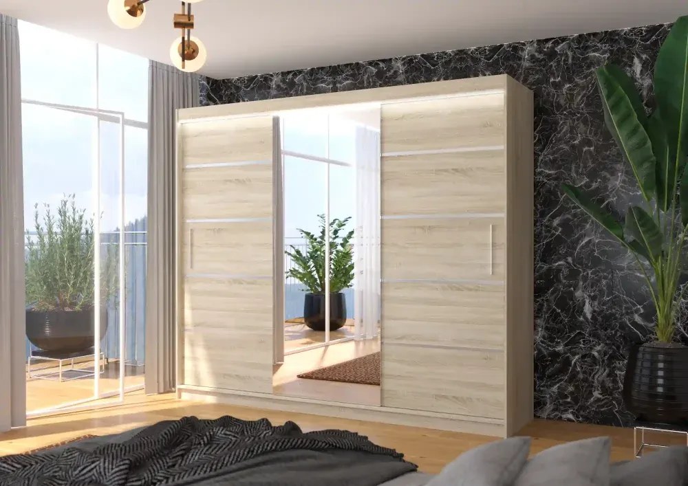 Posuvná skříň se zrcadlem a LED osvětlením SALTO 250