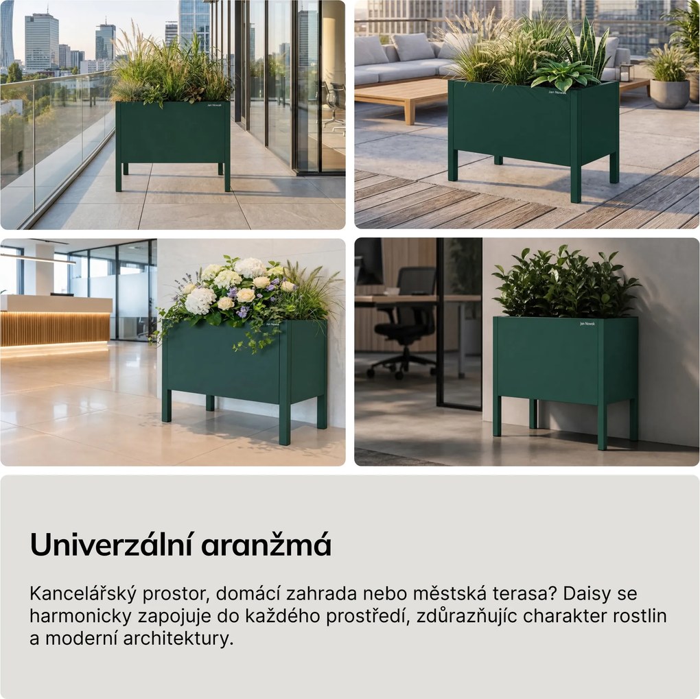 Kovový kryt na květináč, malý, v barvě láhvové zelené: DAISY 400 x 350 x 250 mm