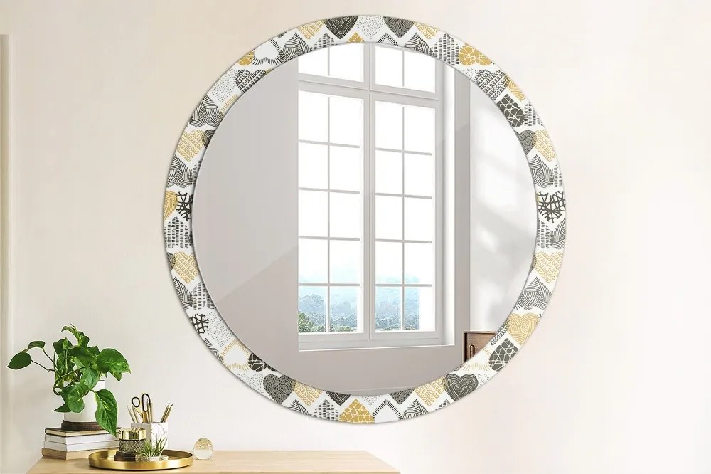 Kulaté dekorativní zrcadlo na zeď Srdce doodle fi 100 cm