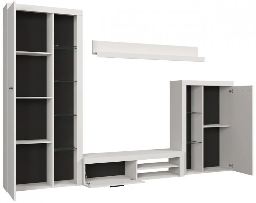 Obývací stěna Rumba + komoda 2F | 270 cm + 97,2 cm | bílá