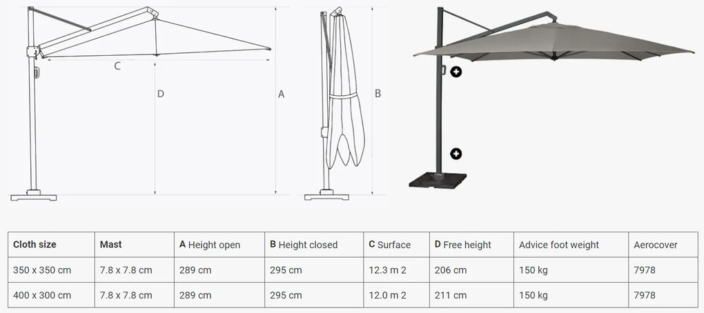 Slunečník Icon 1 Premium Platinum Velikost: 350 x 350 cm, Barva látky: Manhattan, Barva rámu: Antracitová