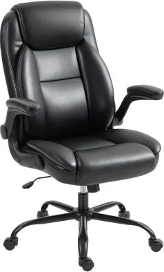 HOMCOM kancelářská židle s skládacími opěrkami rukou, ergonomická kancelářská židle, výškově nastavitelná, funkce houpání, černá