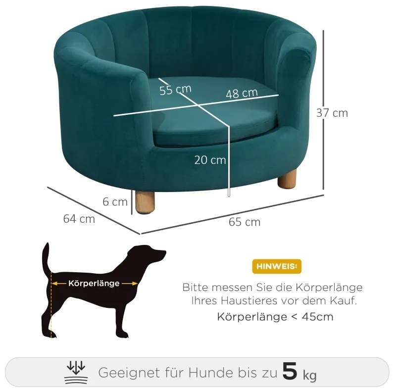 PawHut Pohovka pro psy / kočky s měkkým potahem, zelená (zvíře do 5 kg a 45 cm) D04-148GN