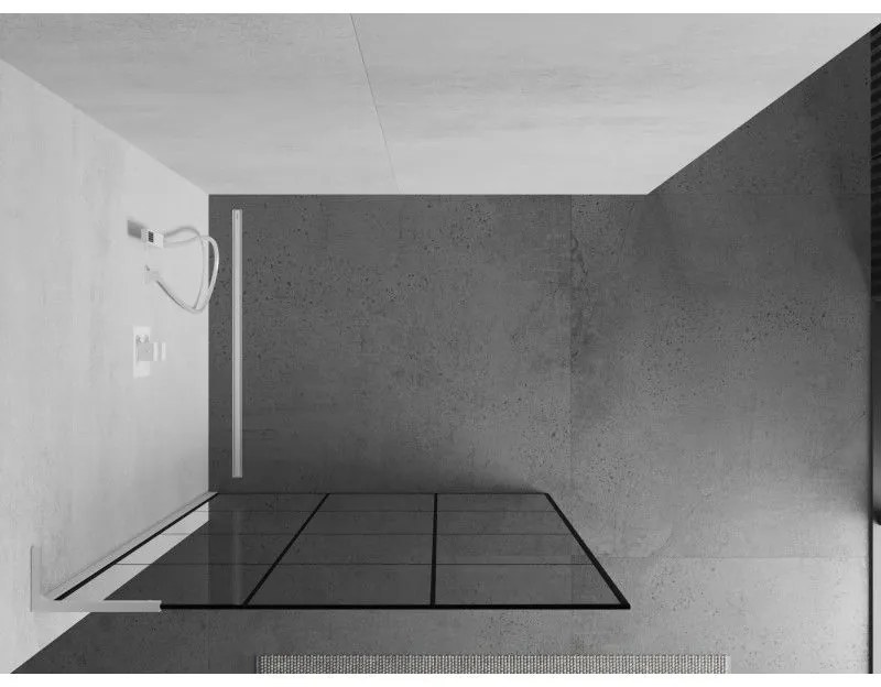 Mexen Kioto L, sprchová zástěna Walk-In 110 x 200 cm, 8mm čiré sklo černý vzor, bílý profil, 800-110-103-20-77