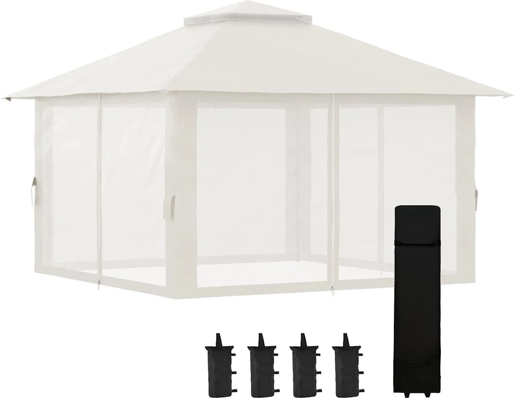 Pavilon Outsunny 4x4m Stabilní Zimní Pop-up Zahradní Altán s Dvojitou Stříškou, UV Ochrana 50+, Party Stan se 4 Bočními Stěnami a Pytli na Písek pro K