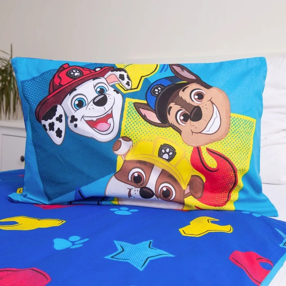 Modré bavlněné dětské povlečení do postýlky 100x135 cm Paw Patrol "Pawsome days ahead" – Jerry Fabrics