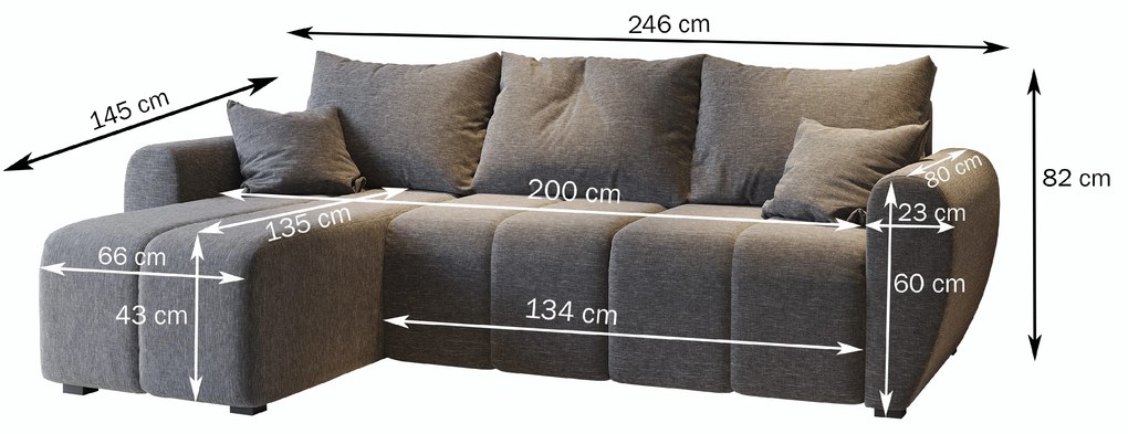 Rohová rozkládací sedací souprava do L MOKA, 246 cm, s úložným prostorem Barva látky: Tyrkysová (Cosmic 190)