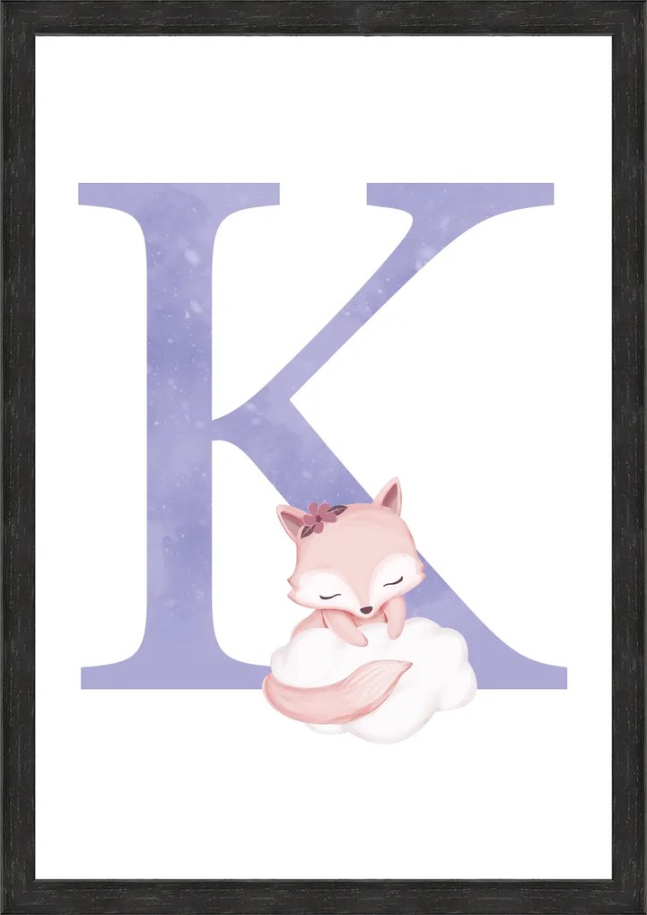 Abeceda písmena s liškou - Obraz, Plakát Velikost: A3 - 29,7x42 cm, Volba rámu: bez rámu, Písmeno: A