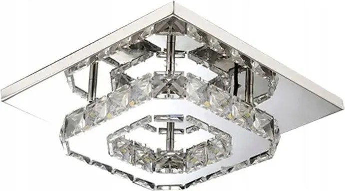 Toolight - Křišťálová hranatá stropní lampa Glamour 8W neutrální barva APP406-C, chromová, OSW-65004