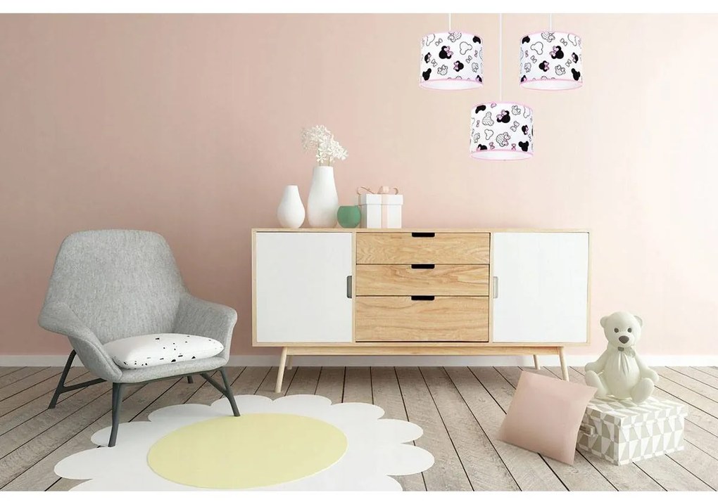 Dětské závěsné svítidlo Minnie, 3x textilní stínítko se vzorem,