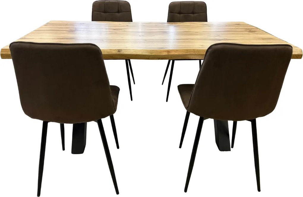 Vikio Jídelní set pro 4 osoby 140x90 cm dub-hnědá samet VJS214-4H-S