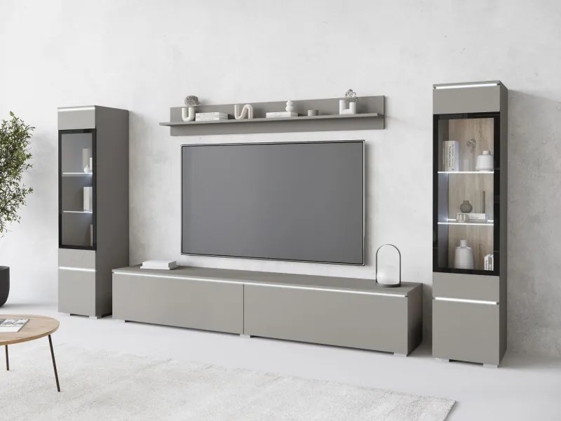 Nábytek do obývacího pokoje Sawoti II, Barva: šedé palladium, Osvětlení: osvětlení LED - bílé