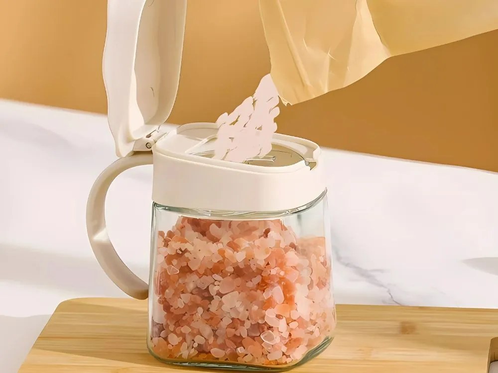 Verk Group Skleněná nádoba na koření do kuchyně s uchem, 300 ml + lžička