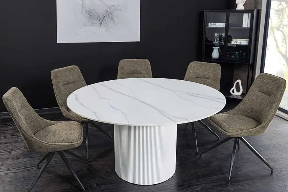 Kulatý keramický jídelní stůl Messina bílá 120cm