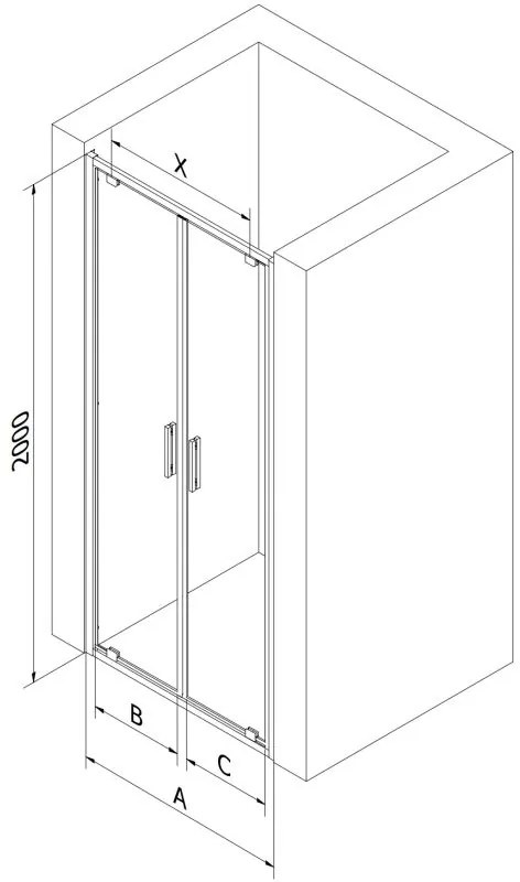 Mexen Exo, dvoukřídlé výklopné dveře 100x200 cm, 6mm čiré sklo, černý profil, 8182-100-000-70-00