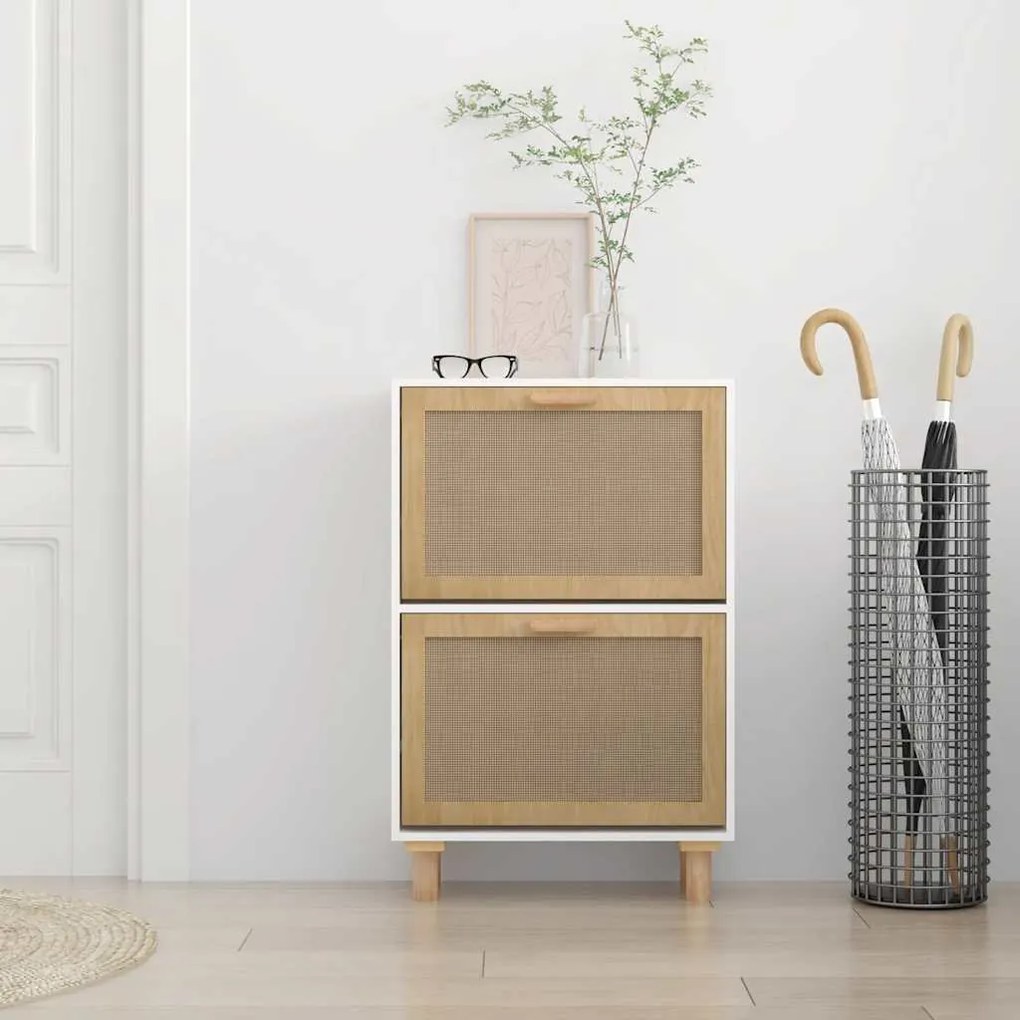 Botník Bílý 52 X 25 X Kompozitní Dřevo A Přírodní Ratan Bílá