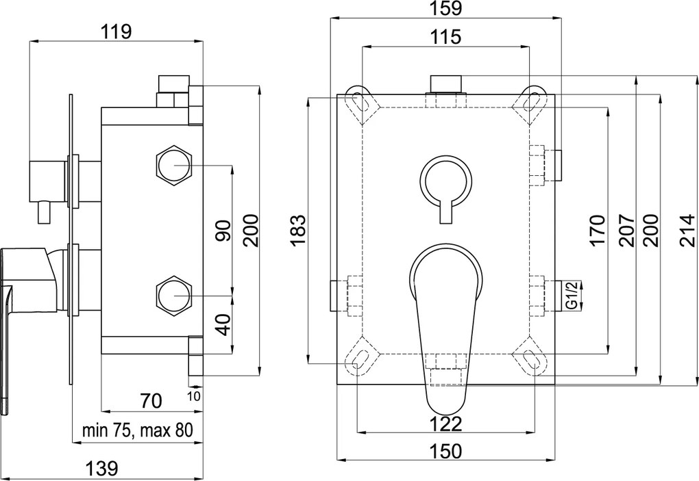 Novaservis Titania Fresh Podomítková baterie s boxem 3 vývody, FRESH, chrom, BOX96051RX,0