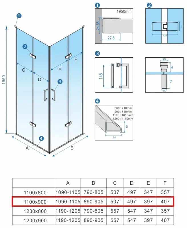 BPS-koupelny Obdélníkový sprchový kout HYD-OK13B-BL 110x90 černá/transparent - bez vaničky