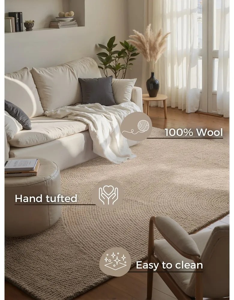 Béžový ručně tkaný vlněný koberec 80x150 cm Calmio – Hanse Home