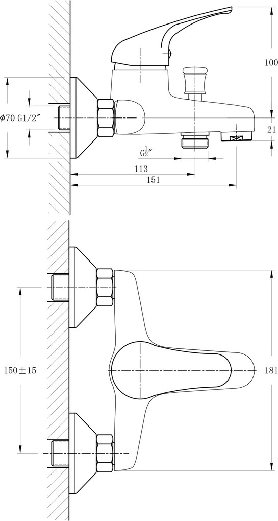 Bruckner, HOFFER nástěnná vanová baterie, rozteč 150mm, chrom, 424.010.1