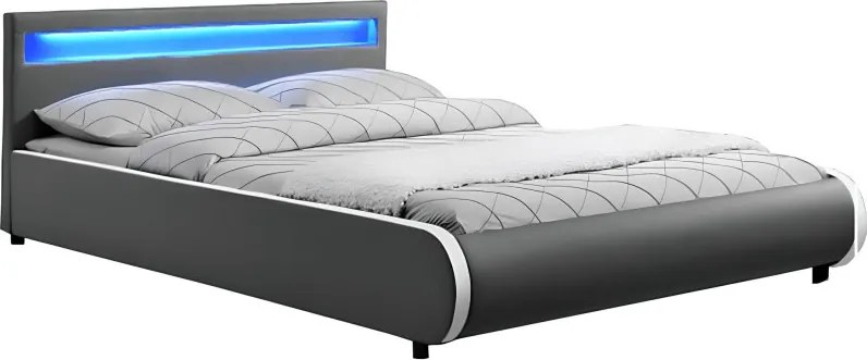 Manželská postel DULCEA 180x200 s RGB LED osvětlením, šedá ekokůže Kondela 0000191828