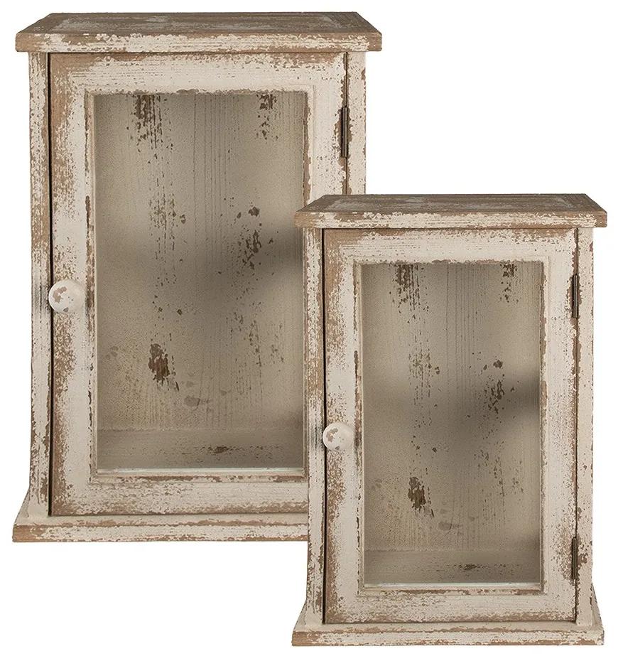 Set 2ks dřevěná antik nástěnná skříňka / vitrína Sammuela - 42*26*56 / 33*21*48 cm