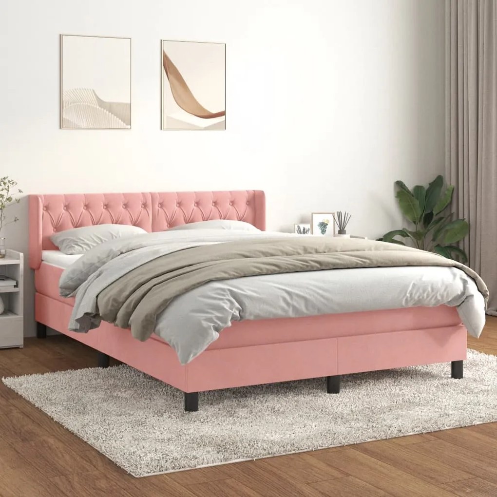 Box spring postel s matrací růžová 140x190 cm samet 3131140