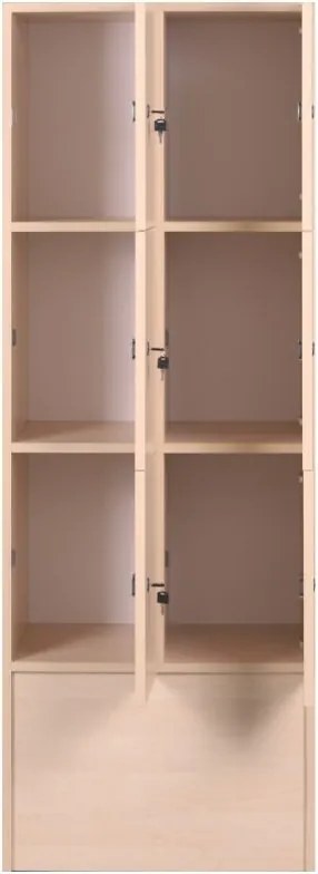 Dřevěná šatní skříňka S5 s odkládacími boxy, 6 boxů, 1700 x 600 x 420 mm, cylindrický zámek, třešeň