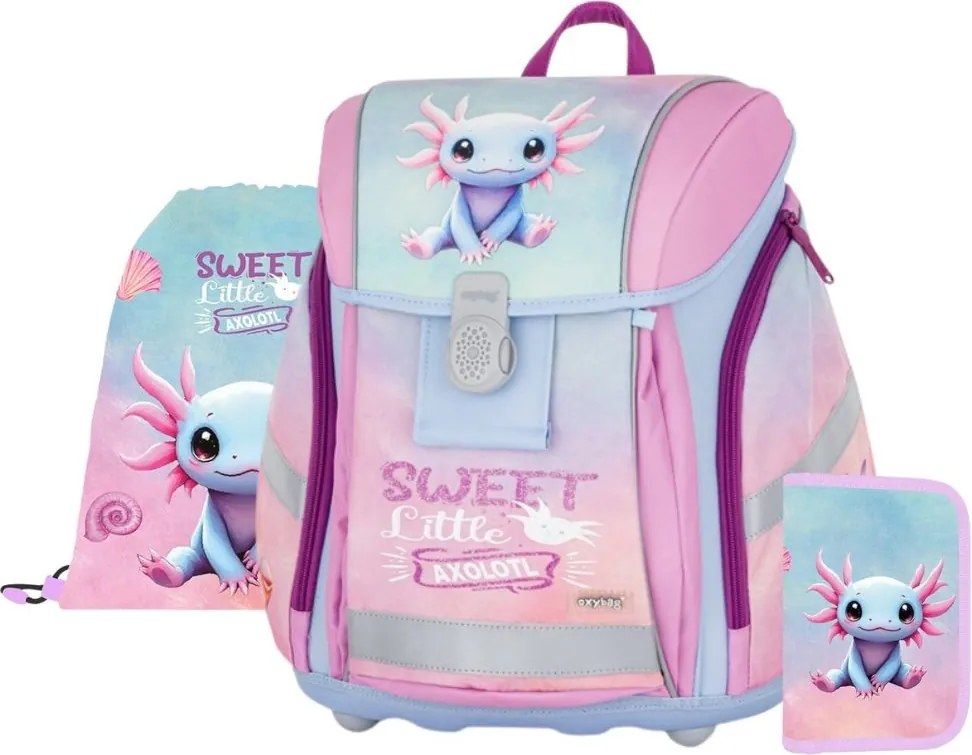 Oxybag PREMIUM LIGHT - školní set Axolotl 3 ks: aktovka, penál, sáček