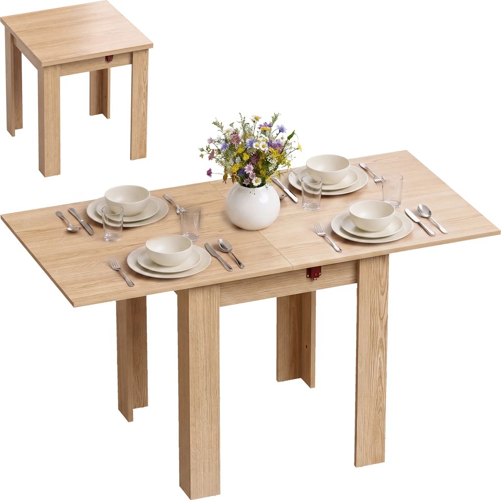 HOMCOM skládací jídelní stůl pro 4 osoby, do obývacího pokoje, jídelny, 140x70x77 cm, dub