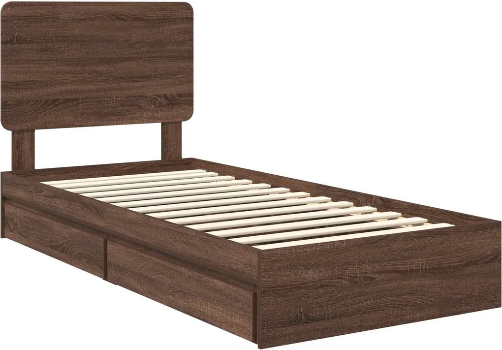 Postel s úložným prostorem se zásuvkou Hnědý dub 75 x 190 cm 3412741