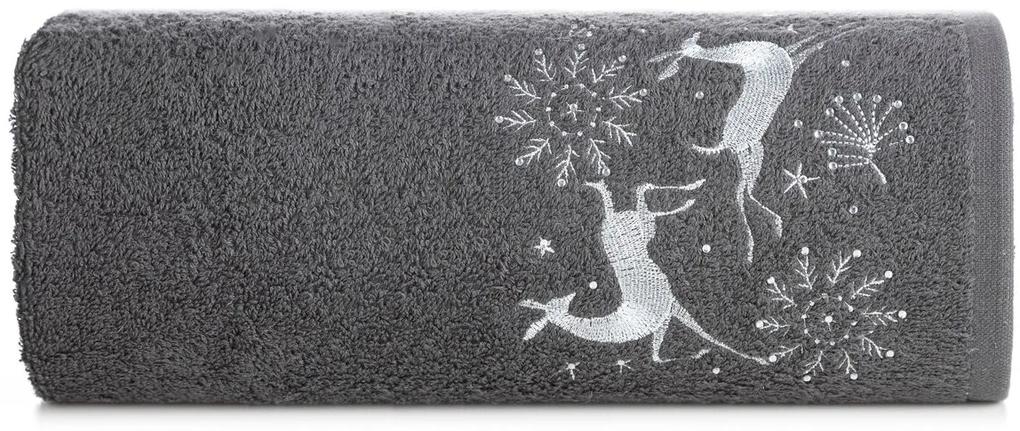 Bavlněný vánoční ručník šedý se soby