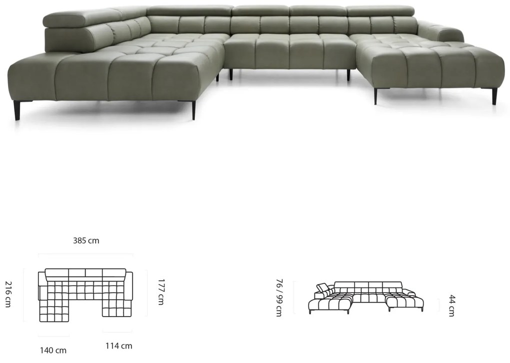 Sedací souprava Plaza XL v kůži Lemans, Elektrické prodloužení sedáku Orientace: Levá, Zvolte materiál čalounění: Kůže naturální Lemans 9