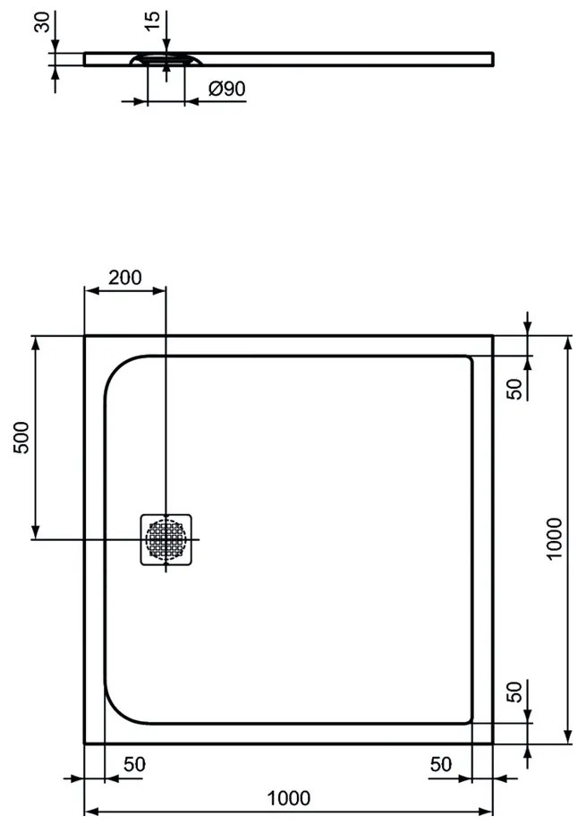 Ideal Standard Ultra Flat S - Sprchová vanička 100 x 100 cm, Černá, K8216FV