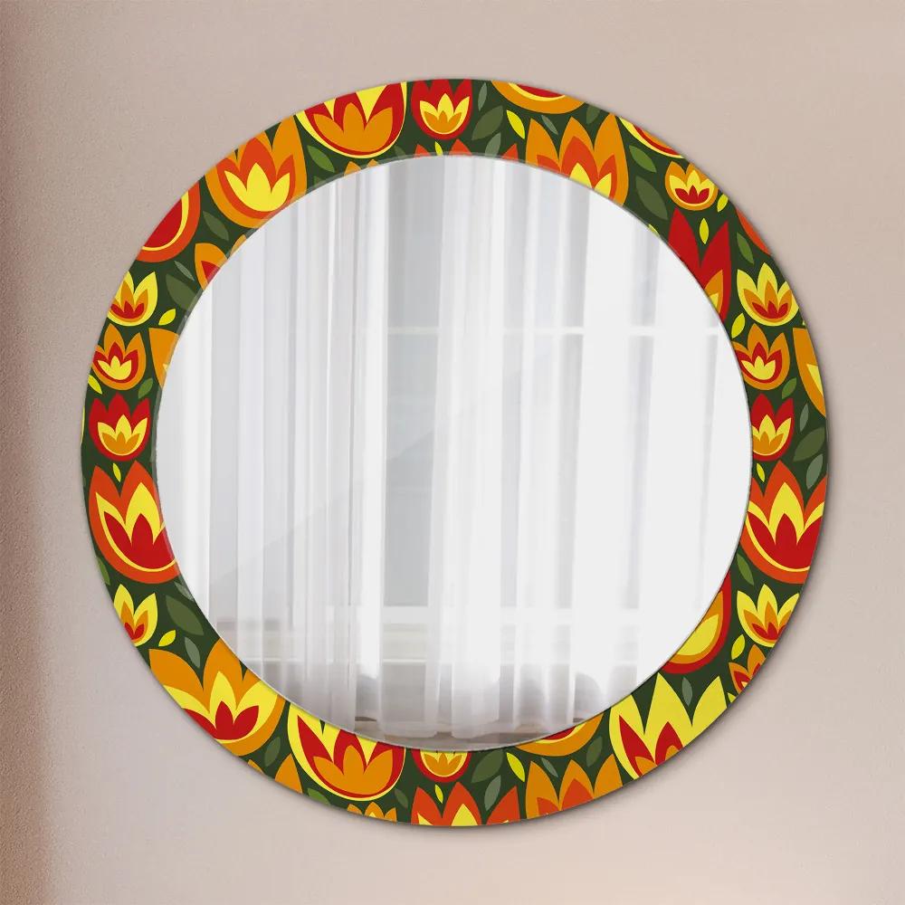 Kulaté dekorativní zrcadlo Retro tulipány fi 70 cm