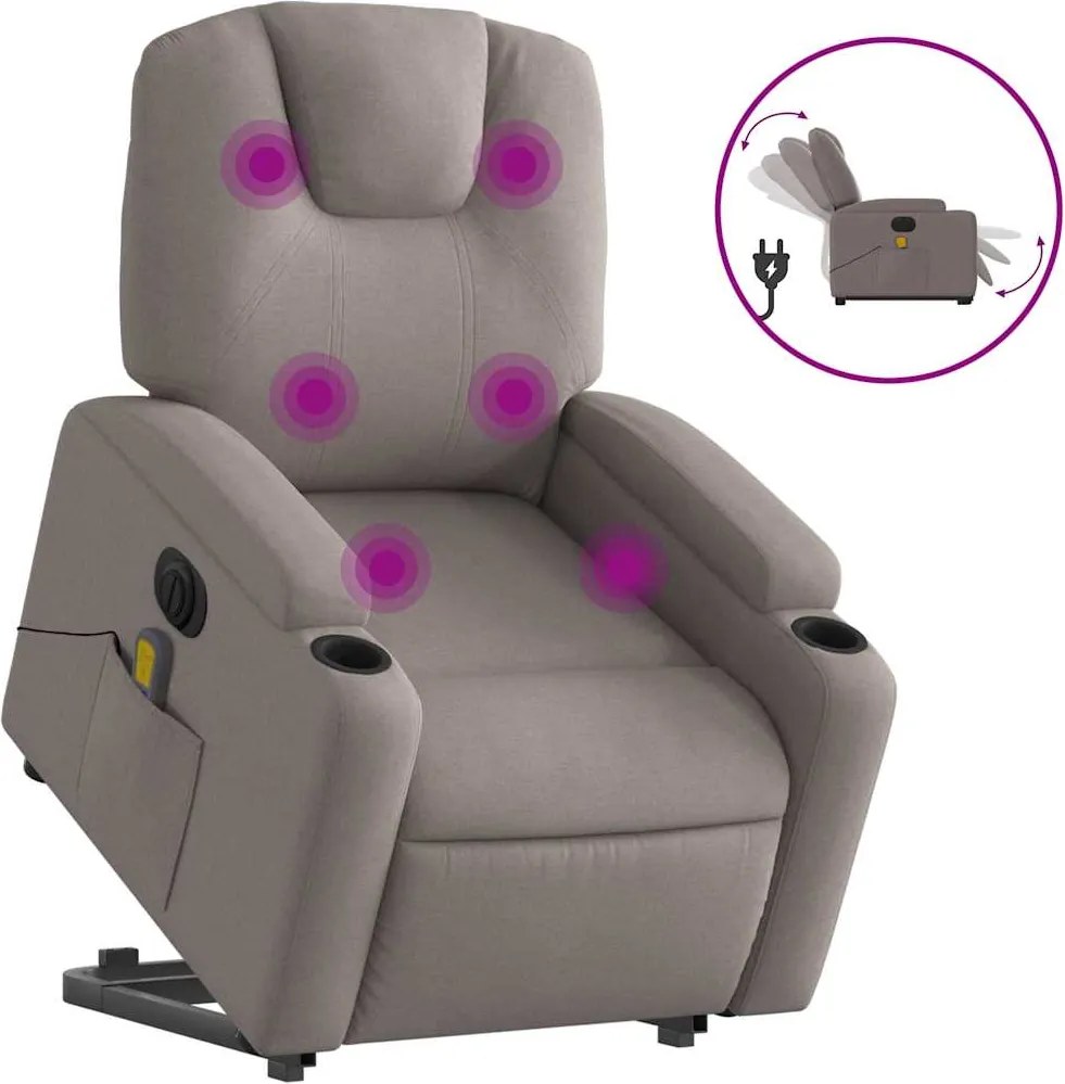 Elektrické zvedací masážní polohovací křeslo taupe textil 3204412