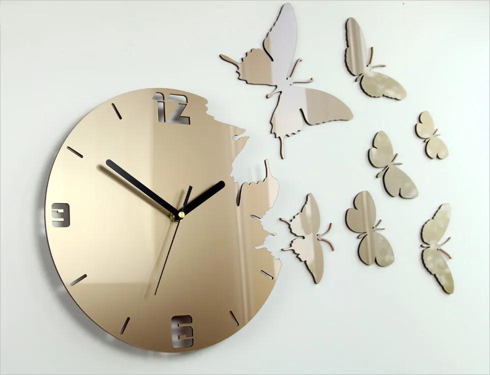 M.Clock Nástěnné hodiny motýli 30x54cm premium různé barvy Barva: hliníkové