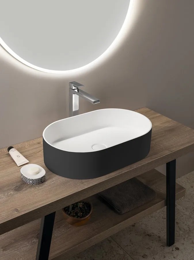 Sapho Thin umyvadlo na desku 55 x 35 cm bez otvoru pro baterii bez přepadu carina/bílá mat šedá WN205-41