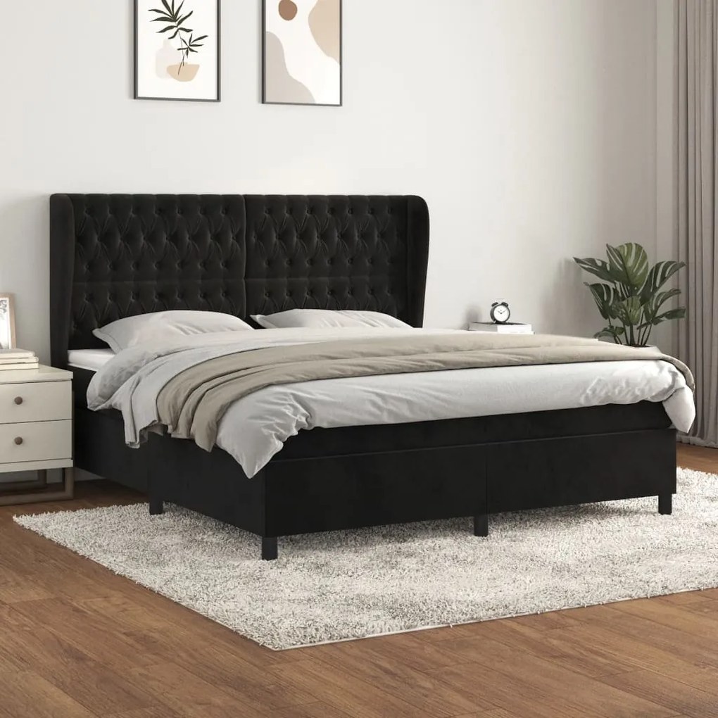 Box spring postel s matrací černá 160x200 cm samet 3129401