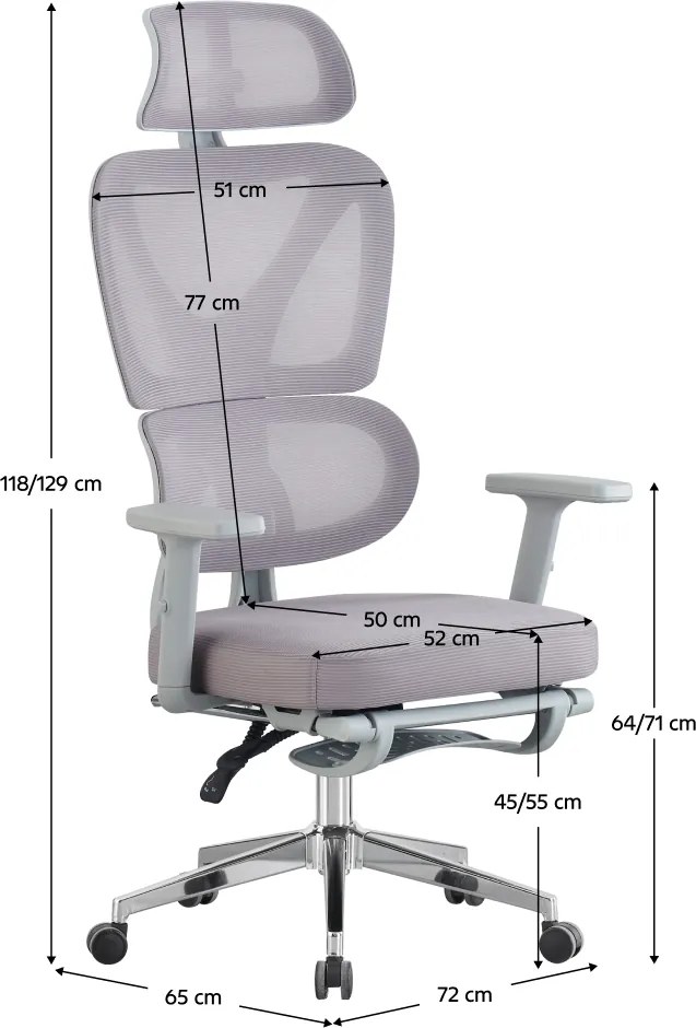 Ergonomická kancelářská židle SUPREME - šedá síťovina
