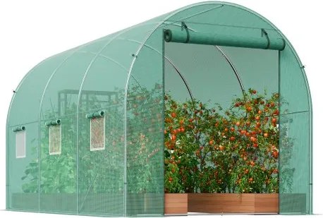 Walk-in tunelový skleník 2,92 × 1,96 × 1,9 m pozinkovaný rám PE kryt zelený